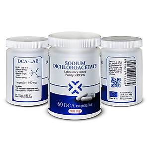 DCA - Sodium Dichloroacetate 500mg, 60 Capsules, Purity >99.9%, Made in Europe, by DCA-LAB, Certificate of Analysis Included, Tested in a Certified Laboratory, Buy Directly from Manufacturer