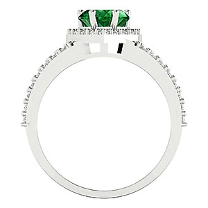 1.75 Carat Heart cut Custom Engraving Halo split shank faux Green Emerald Engagement Everlasting Ring 14k White Gold 8