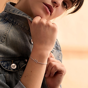 Ross-Simons RS Pure M - Diamond-Accented Initial Bracelet in Sterling Silver. 7 inches