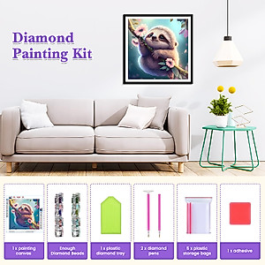 RICUVED Diamond Art Kits for Adults, Sloth Diamond Art Kits Full Drill 5D Animal Diamond Art, Flowers Diamond Gem Dots Art and Crafts for Gift Home Wall Decor 12x12 Inch/30x30cm