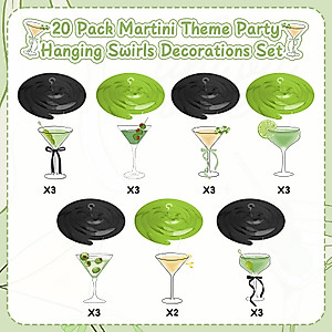 Martini Party Hanging Decorations, Martini Cocktail Cups Party Swirls Decorations for A Tini Bit Older Birthday Party Decorations, Martini Bachelorette Bridal Shower Party, Tini Bar Party Decorations