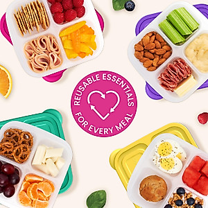 EasyLunchboxes® - Bento Snack Boxes - Reusable 4-Compartment Food Containers for School, Work and Travel, Set of 4, Brights