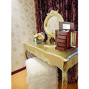 RR ROUND RICH DESIGN Jewelry Box - Made of Solid Wood with Tower Style 4 Drawers Organizer and 2 Separated Open Doors on 2 Sides and Large Mirror Brown