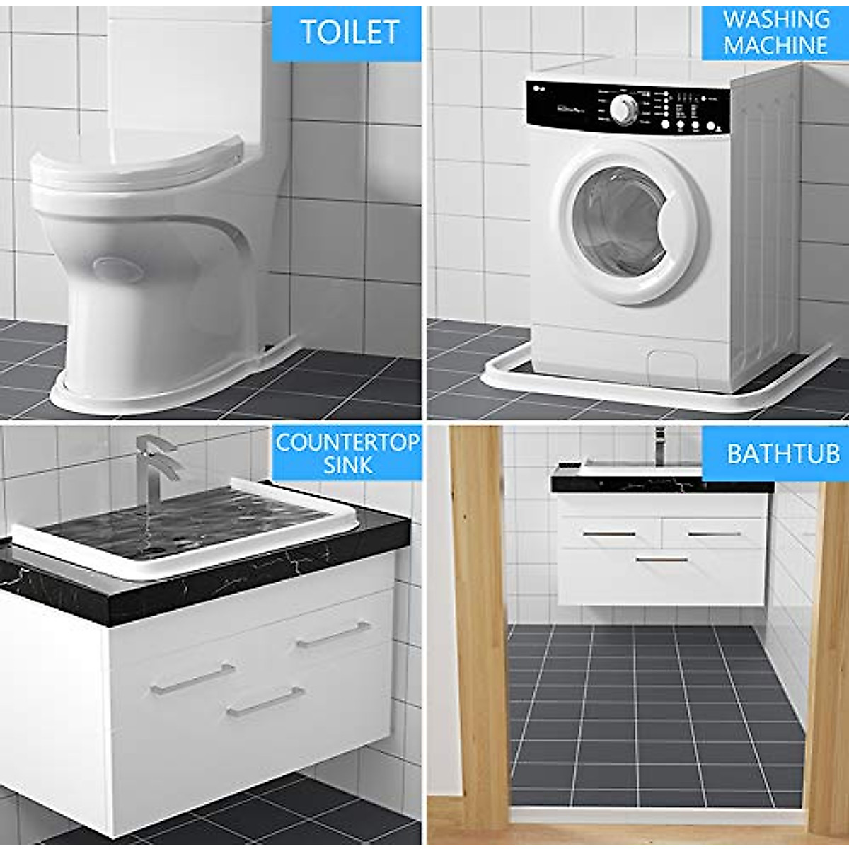 Duzzy 67 Inch Collapsible Shower Water Dam Shower Stopper Barrier and Retention System and Keeps Water Inside Threshold Dry and Wet Separation Suitable for Bathroom and Kitchen