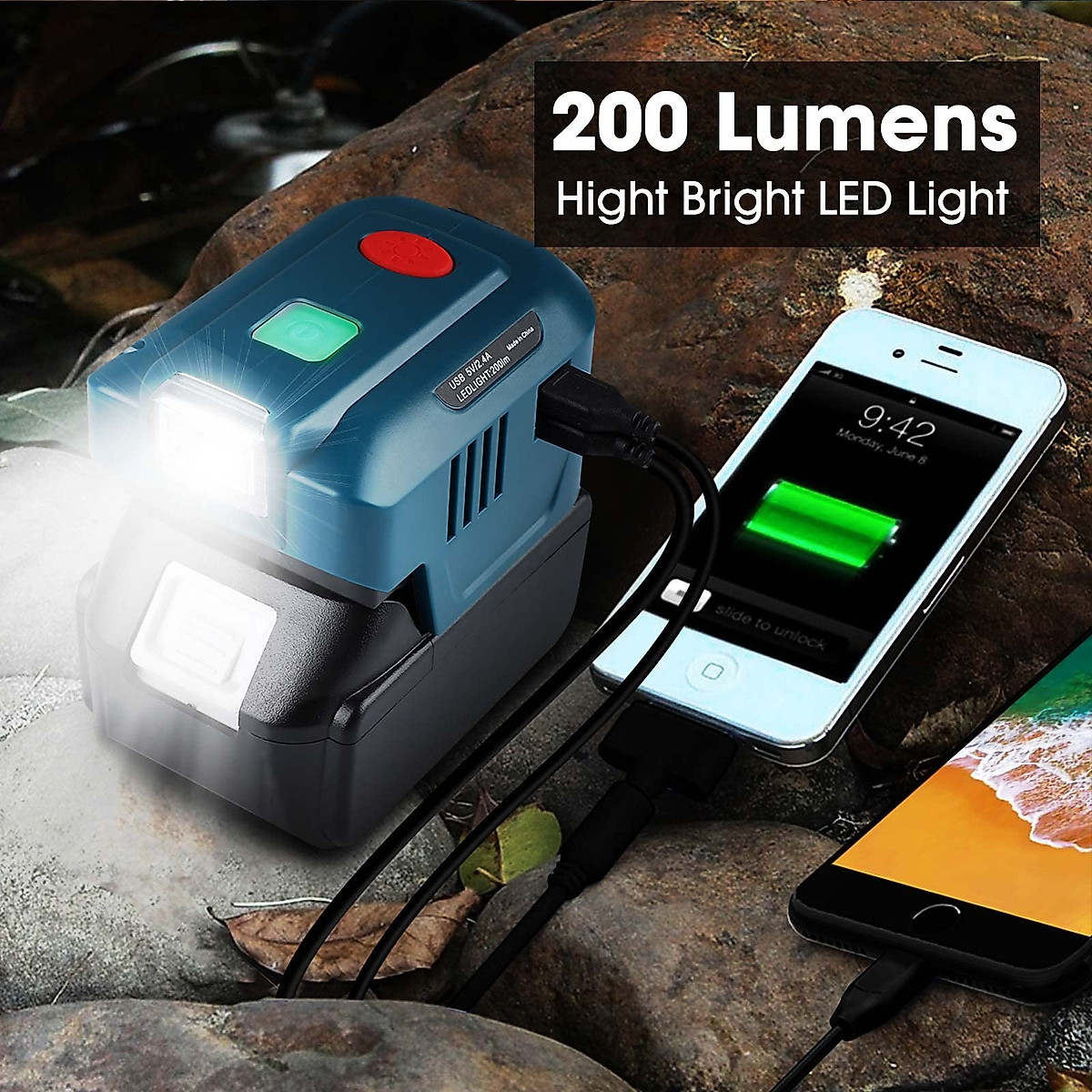 JJXNDO 150W Power Inverter for Makita 18V Lithium Battery BL1860 BL1850 BL1840 BL1830, DC 18V to AC 110~120V Portable Power Supply Charger Generator with AC Outlet & Dual USB Output & 200LM LED Light