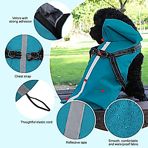 Small Dog Reflective Raincoat with Adjustable Harnesses, Waterproof Handsome Pet Clothes, Lightweight Hooded Leisure Raincoat for Puppies(Green,XXL)