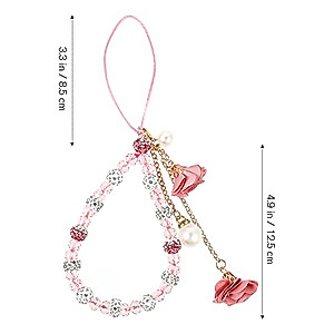 Hemobllo Cell Phone Straps Creative Crystal Flower Pendant Charm Non- slip Phone Lanyard Cute Pocket Keychain Strap for Car Key Purse Decoration (Pink)