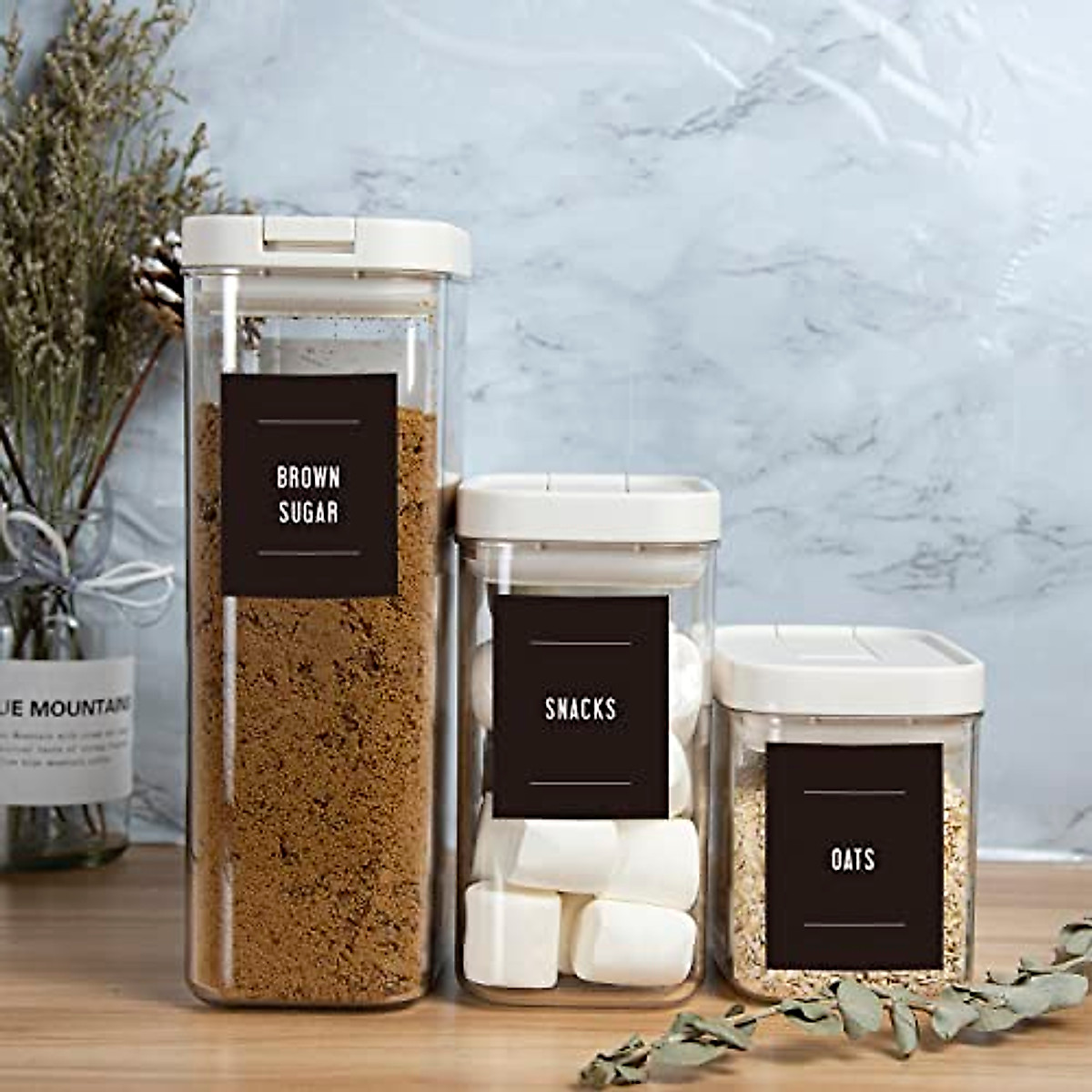 180 Preprinted Pantry Labels, Prefdo Waterproof Minimalist Food Label Stickers Set to Kitchen Organization Storage Containers, Jars & Canisters（Black）