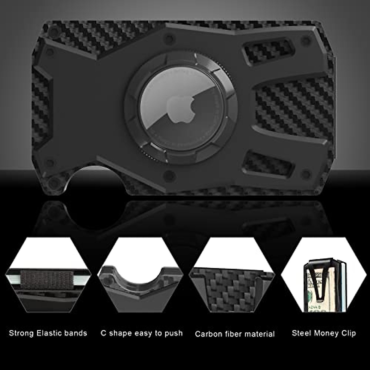 Mvgges Airtag Wallet(No Airtag), Slim Minimalist Wallet with Airtag Holder,Carbon Fiber RFID Blocking Wallet, Airtag Case,Smart Wallet for Men