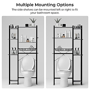 GRANNY SAYS Over The Toilet Storage Shelf, 6 Tier Metal Over Toilet Bathroom Organizer, Freestanding Over Toilet Shelf Rack with Basket & Adjustable Shelf for Bathroom, Restroom, Black