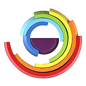 Coogam Wooden Rainbow Stacker Nesting Puzzle Blocks - Tunnel Stacking Game Building Creative Color Shape Matching Jigsaw Learning Toy Set Board Early Development Gift for Kids Boy Girl