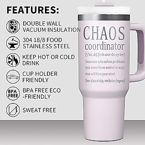 Chaos Coordinator Laser Engraved 40oz Tumbler with Handle - Engraved Gifts for Women - Insulated Cup & Water Bottle