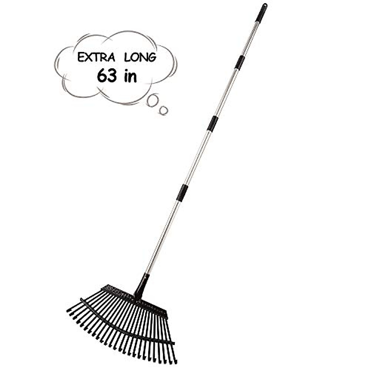 63” Garden Leaf Rake 38”-63”Adjustable Garden Rake,25 tines, Metal Rake for Quick Clean Up of Lawn and Yard