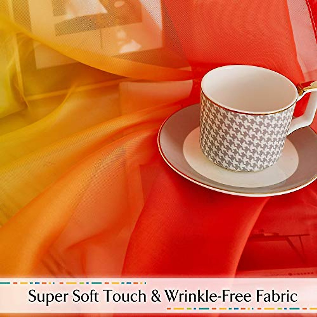 RYB HOME Rainbow Valance Curtains for Living Room- Bright Window Scarf Valance for Canopy Bed Patio Frame Birthday Party Backdrops Table Runner, W 60 in x L 216 in per Panel, 2 Panels, Rainbow