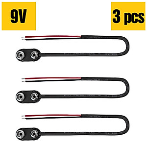 9V Battery Snap On Hard-Shell Clip Connector with Insulated Wires - 3 Pieces