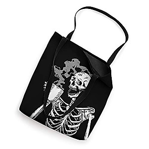 Black Like my soul skeleton drinking coffee or death Tote Bag
