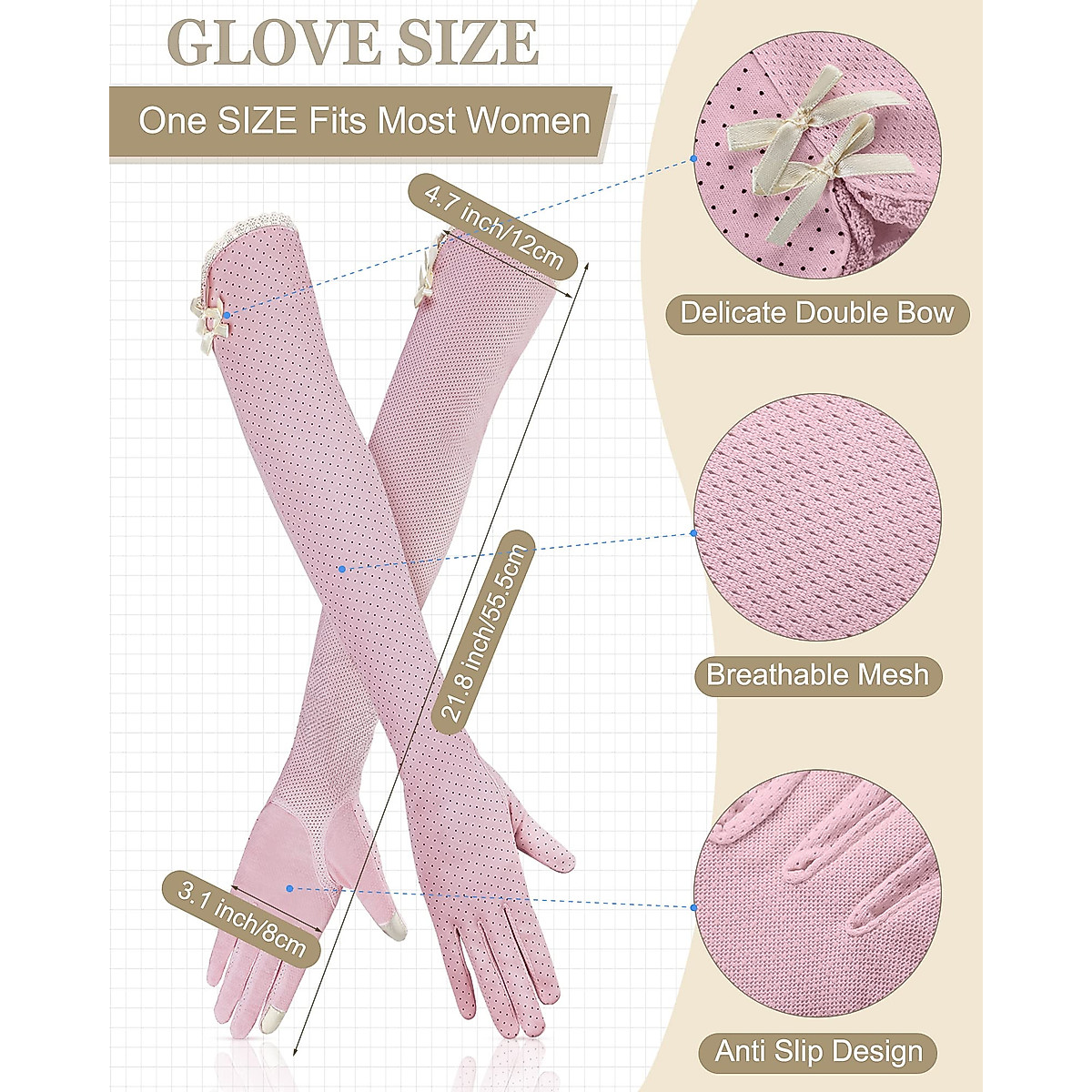 3 Pairs Women UV Sun Protection Driving Gloves UV Long Sun Protective Touchscreen Gloves for Outdoor Sports Summer (Pink, Beige, Gray)