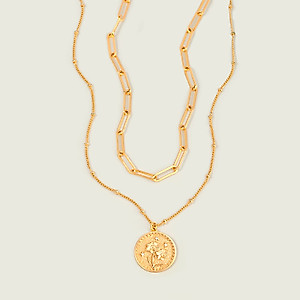 MEVECCO Gold Birth Flower Coin Necklace for Women Paperclip Chain Choker Layered Set Embossed Disc March Daffodil Pendent 18K Gold Plated Dainty Satellite Chain Birthday Jewelry for Her