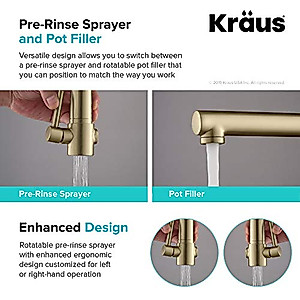 KRAUS Artec Pro 2-Function Commercial Style Pre-Rinse Kitchen Faucet with Pot Filler in Brushed Gold, KPF-1603BG (Pack of 3)