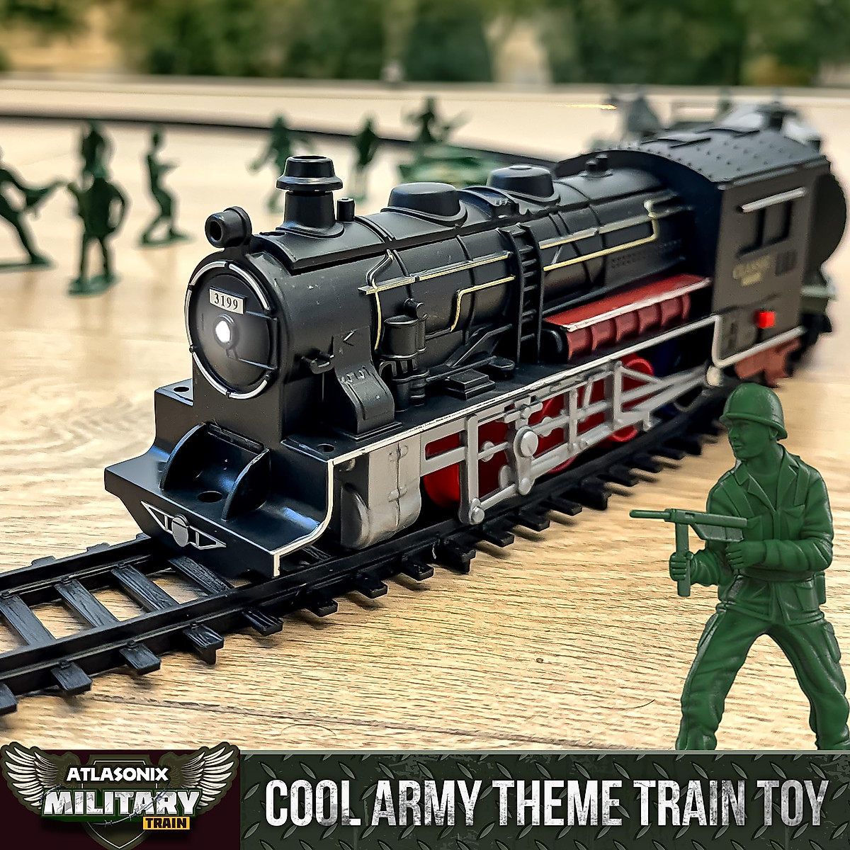 USA Electric Train Set for Kids Ages 3-8 - Military Toy Polar Train Model with Helicopter, Tank, Soldiers & Tracks for Boys - Fun Birthday Toy for Ages 4-7