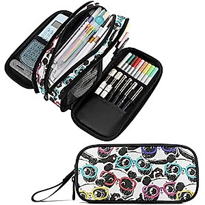 Fustylead Panda Wear Glasses Big Capacity Pencil Pen Case, Multi-Purpose Makeup Bag Organizer Storage Pouch for Office College School Hiking Travel