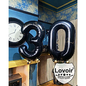Lovoir 40 Inch Black Number Balloon 30 Large Size Jumbo Digit Mylar Foil Helium Black Balloons for 30th Birthday Party Celebration Decorations Graduations Anniversary Supplies Excellent Quality