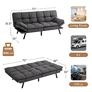 MUUEGM Futon Sofa Bed,Memory Foam Futon Sofa,Modern Convertible Sofa Bed for Small Compact Living Spaces,Apartment,Office,Adjustable Sleeper Sofa,71"*33"*31.5",Grey Fabric