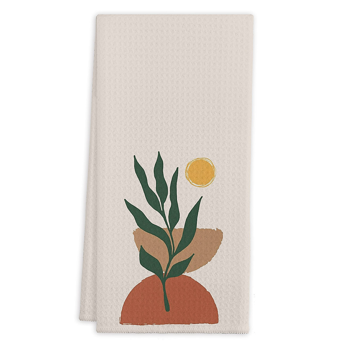 Boho Sun Semi Circles Botanical Leaf Kitchen Towels Tea Towels,16 X 24 Inches Cotton Modern Dish Towels Dishcloths,Dish Cloth Flour Sack Hand Towel for Farmhouse Kitchen Decor,Boho Lovers Gifts