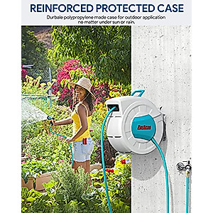 ENEACRO Retractable Garden Hose Reel with Wall Mount 1/2"×100ft with 9 Pattern Hose Nozzle, Brass Connector, Auto Rewind/Any Length Lock/ 180° Swivel Bracket, Ideal for Garden Watering