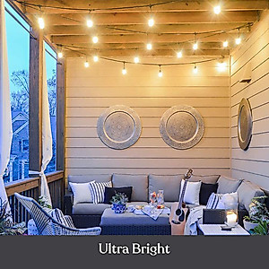 Brightech Ambience Pro Outdoor String Lights - Commercial Grade Waterproof Patio Lights with 24 Ft Dimmable Incandescent Edison Bulbs, Porch String Lights for Patio, Backyard, Christmas - 7 Bulbs 11W