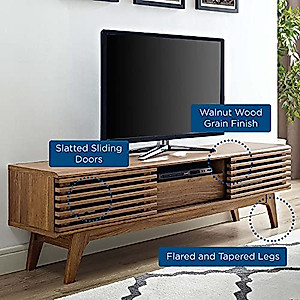 Modway Render Mid-Century Modern Low Profile 59 Inch TV Stand in Walnut