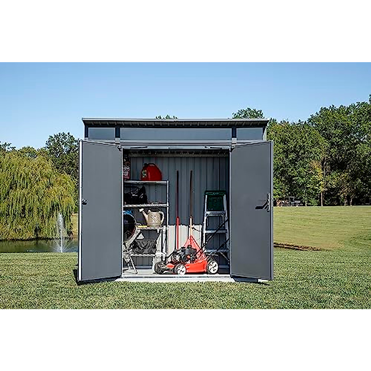 Sojag 8' x 5' Denali Outdoor Lockable Steel Storage Building with Windows, Anthracite