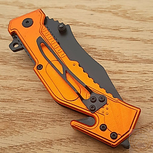 Rescue Stainless Steel Open Folding Pocket Knife 3.5" Stainless Blade Black/Orange Aluminum Handle Outdoor Survival Hunting Knife for Camping by Survival Steel