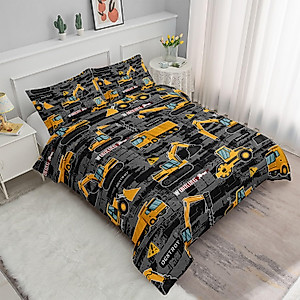 Datura home Kids Engineering Car Bedding Comforter Set Tractor Truck Printed Pattern Bedding Set with 1 Comforter and 2 Pillowcases for Boys Bedroom All Season(Truck2 Twin), Twin 68x86inches