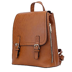KKXIU Stylish Teen Girls Backpack Bag for Women Vegan Leather Small Bookbag Purse with Multiple Pockets (a-Brown)