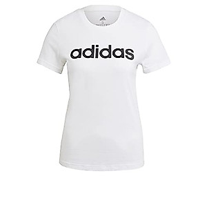 adidas womens Linear T-Shirt White/Black Medium