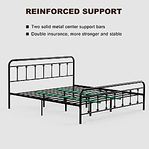 IKIFLY Metal California King Bed Frames with Headboard & Footboard - Strong Steel Slats - Mattress Foundation - Victorian Vintage Style - No Box Spring Needed - Black/Cal King