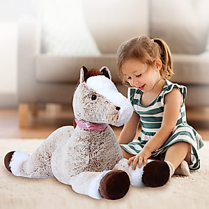 SNOWOLF Giant Plush Horse Large Horse Stuffed Animal Toy Big Pony Unicorn Plush Pillow Doll Gifts for Kids, Valentines, Christmas(Brown,120cm/47.2in)