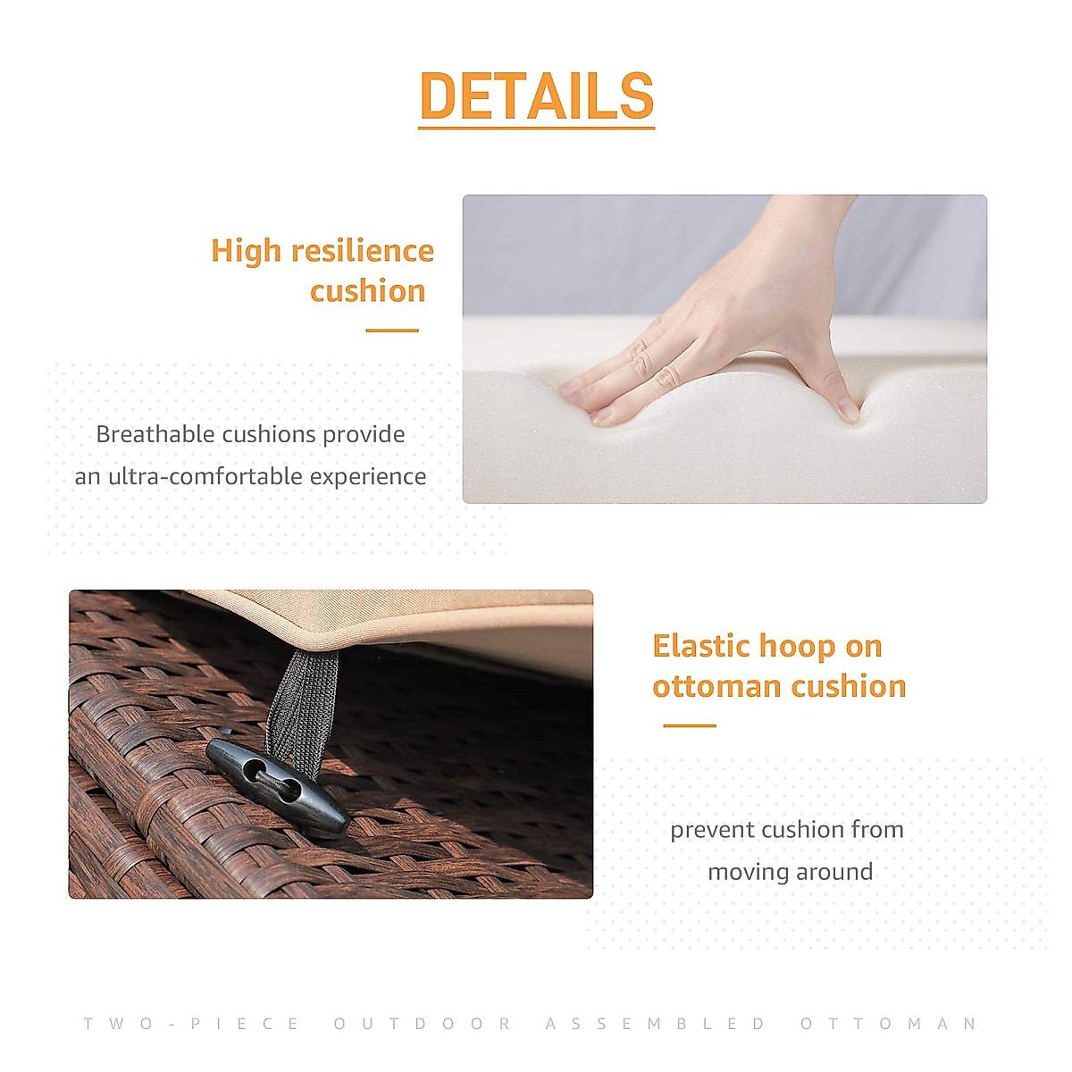 Patiorama 2 Pieces Assembled Outdoor Patio Ottoman, Indoor Outdoor All-Weather Dark Brown Wicker Rattan Outdoor Footstool Footrest Seat with Beige Cushions, No Assembly Required