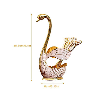 Decorative Gold Swan Base Holder with 6pcs Coffee Spoon Set - Creative Dessert Spoons,Gold