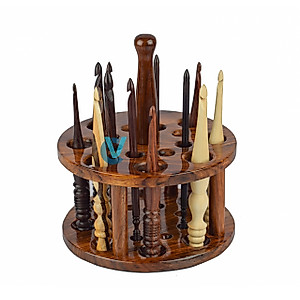 C V Crochet Hook Needle Holder Wooden Yarn Holder,Knitting and Crochet Supplies Organizer,Wooden Crochet Hook Stand Storage (White)