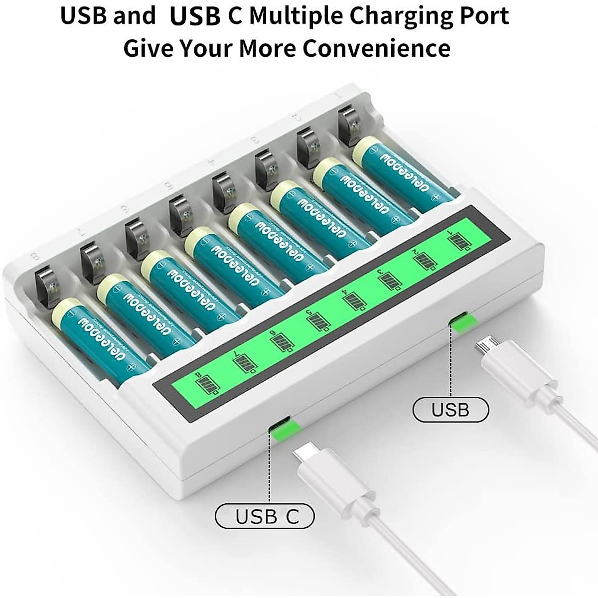 Deleepow Rechargeable AAA Batteries Ni-MH 1100mAh Triple A Batteries 8 Pack with AA AAA Individual Rechargeable Battery Charger 8-Bay