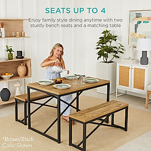 Best Choice Products 45.5in 3-Piece Bench Style Dining Furniture Set, 4-Person Space-Saving Dinette for Kitchen, Dining Room w/ 2 Benches, Table - Oak/White