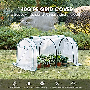 VIVOSUN Portable Mini Greenhouse 47x23x23-Inch Tunnels, PE Cover with Roll-up Zipper Door, for Indoor Outdoor or Garden Plant Growing, White