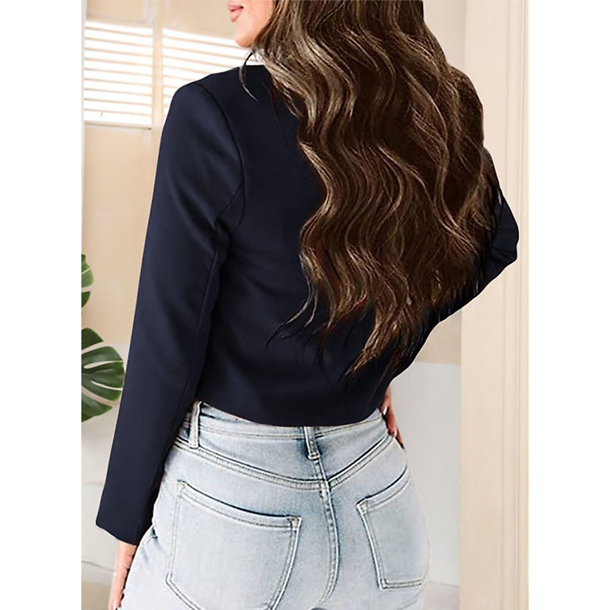 Dokotoo Women's Blazer Suit Open Front Cardigan Long Sleeve Jacket Casual Office Cropped Blazer Blazers for Women Business Casual Blue M