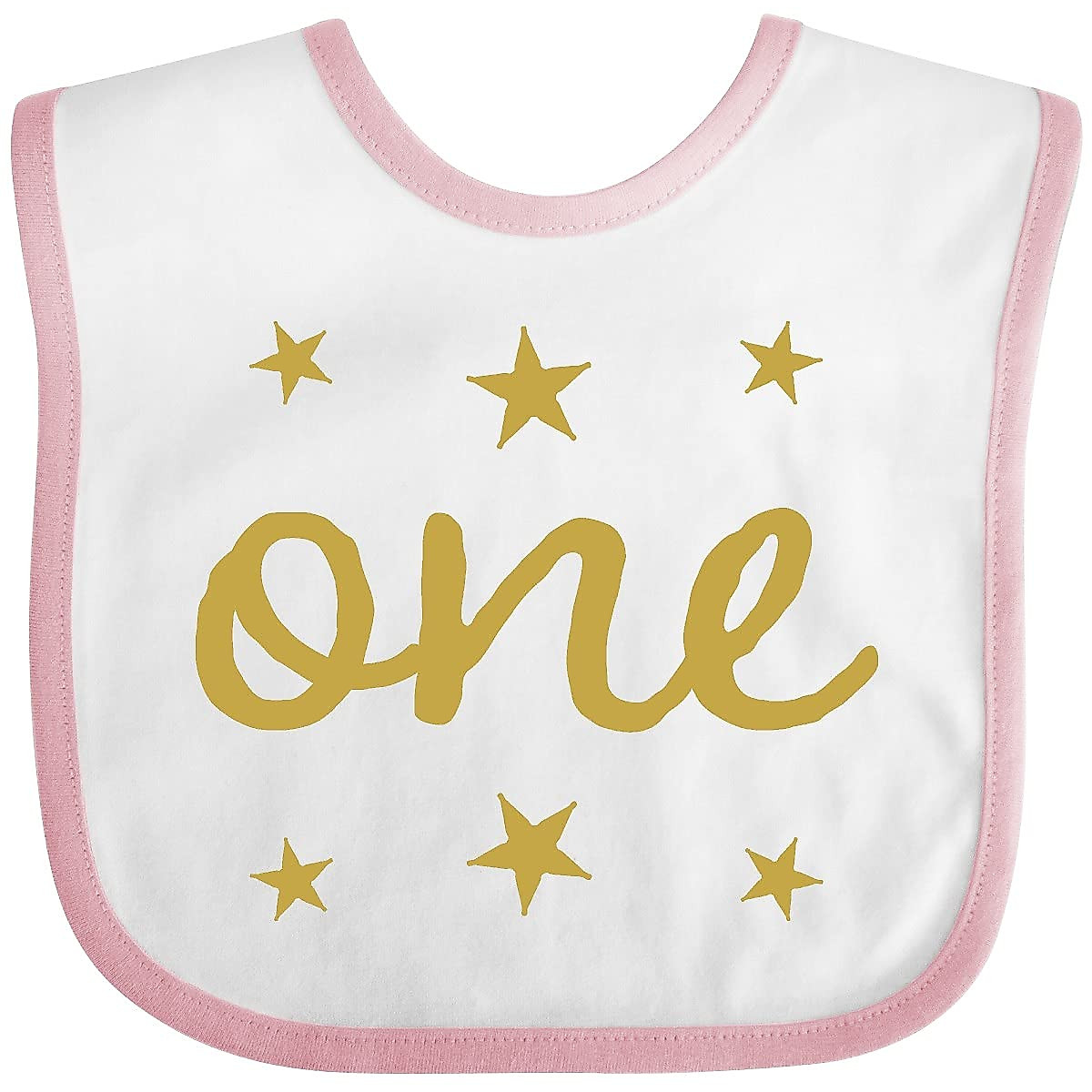 inktastic 1st Birthday Outfit 1 Gold Baby Bib White and Pink 25795