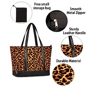 Laptop Tote Bag for Women 15.6 inch Leopard Cheetah Skin Print Large Capacity Lightweight Durable Computer Briefcase Leather Shoulder Bag for Work Travel School Office Handbag