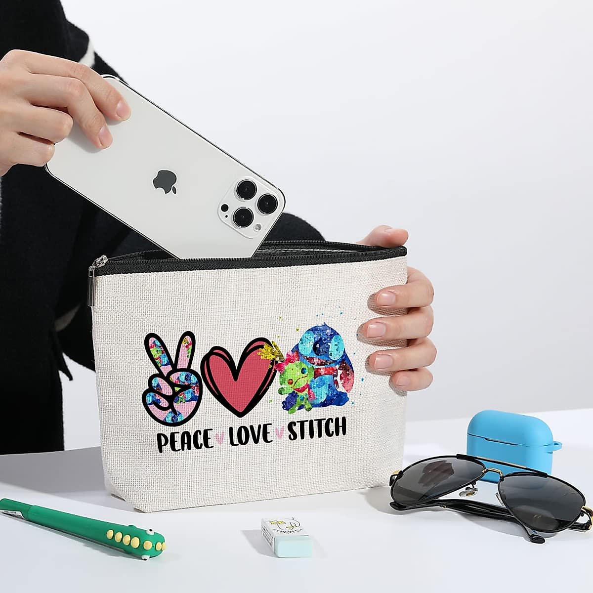 ZHAMEN Cartoon Lover Gift Hawaiian Cartoon Makeup Bag Peace Love Movie Fans Inspired Merchandise Gift for Girls Women Fans Teens Daughter Friends Her Nurse Graduation Birthday Christmas