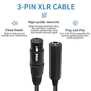 QIANRENON XLR Female to 1/4" Female Balance Cable Adapter TRS 6.35mm to XLR 3 Pin Mono Audio Connect Convert Interconnect Cable 36cm/14.2in