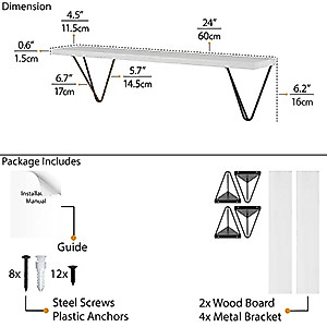 Wallniture Colmar White Floating Shelves for Wall Storage, Bathroom Shelves Wall Mounted Set of 2, 24 Inch Wood Geometric Triangle Shelf